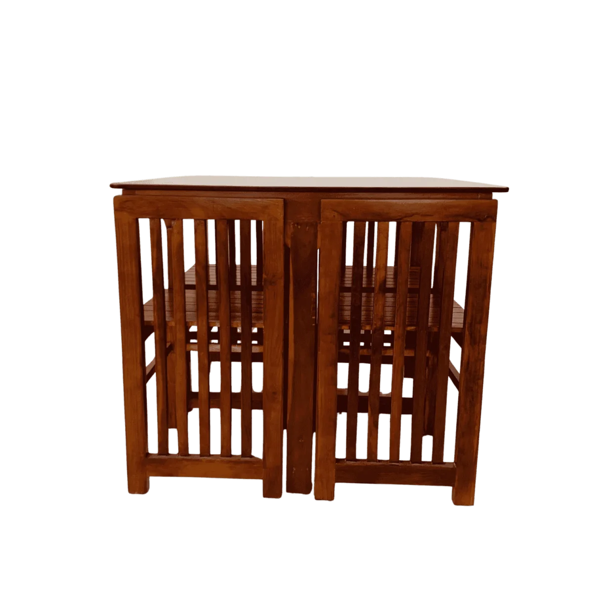 Square Tuck Under Space Saving Acacia Dining Table Set 3×3 With 4 Chairs